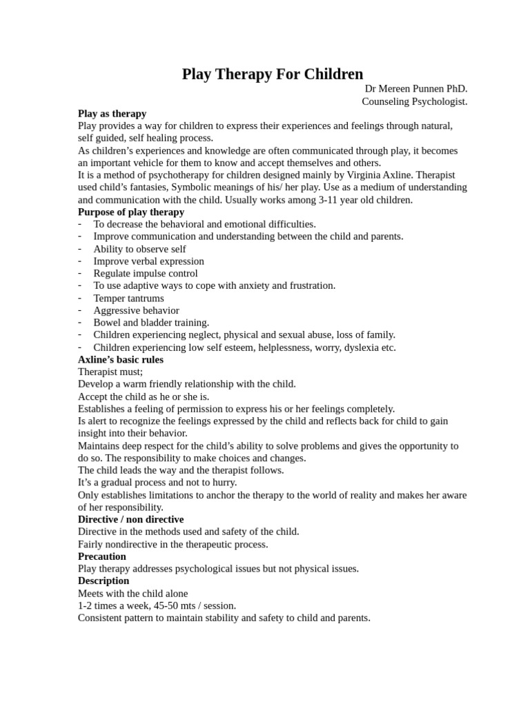Play Therapy For Children | PDF | Psychotherapy | Play Therapy