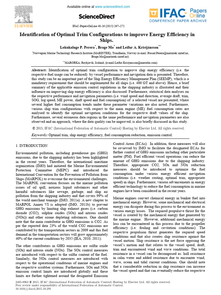 Identification of Optimal Trim Configurations To Improve Energy Efficiency in Ships | PDF ...