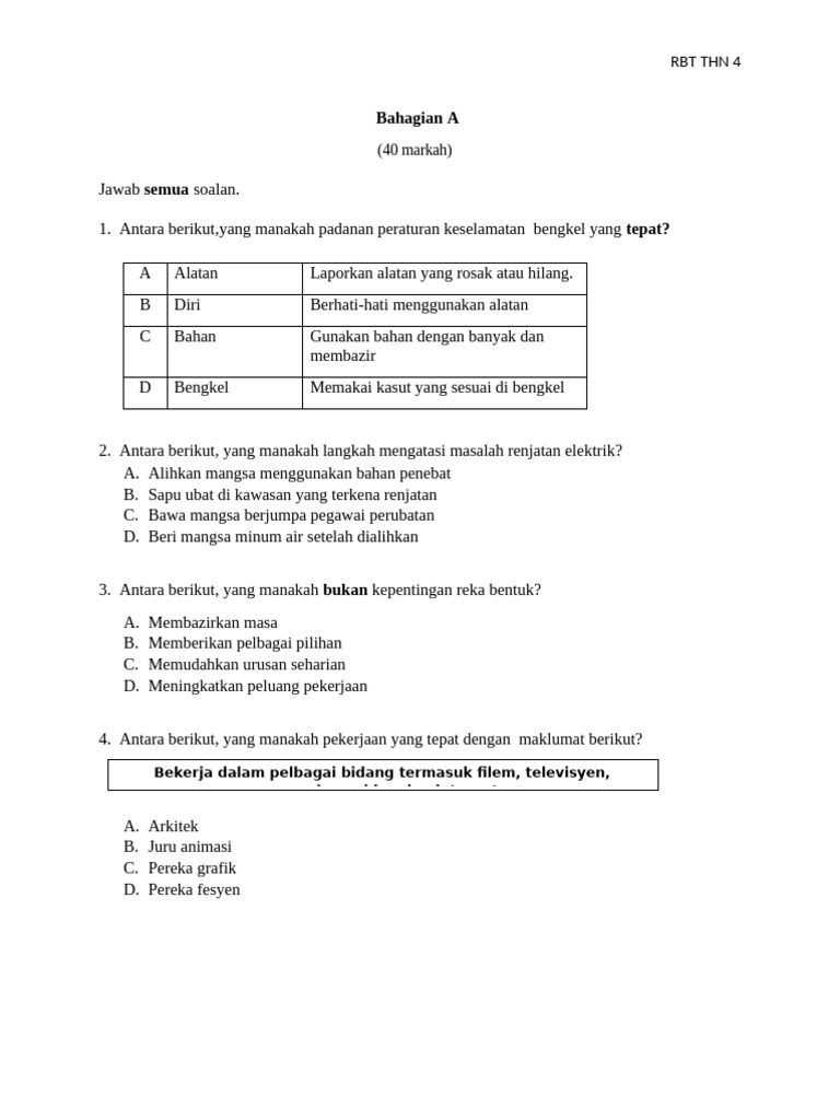 Uasa RBT Tahun 4 2022 | PDF