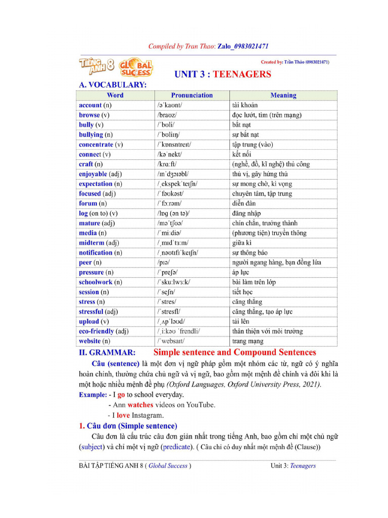 BAI TAP UNIT 3 - Key | PDF