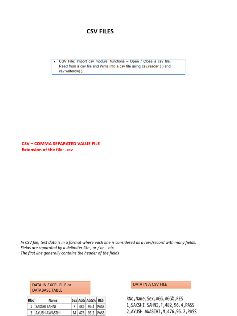 CSV File Handling | PDF | Computer Programming | Spreadsheet Software CSV File Handling | PDF | Computer Programming | Spreadsheet Software