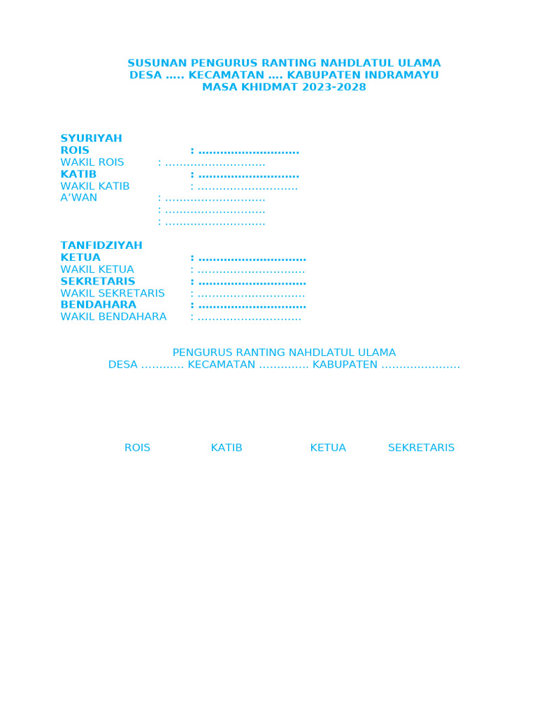 Susunan Pengurus Ranting Nahdlatul Ulama | PDF Susunan Pengurus Ranting Nahdlatul Ulama | PDF