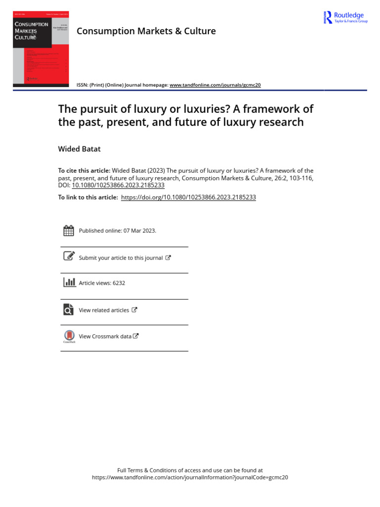 The Pursuit of Luxury or Luxuries A Framework of The Past Present and ...