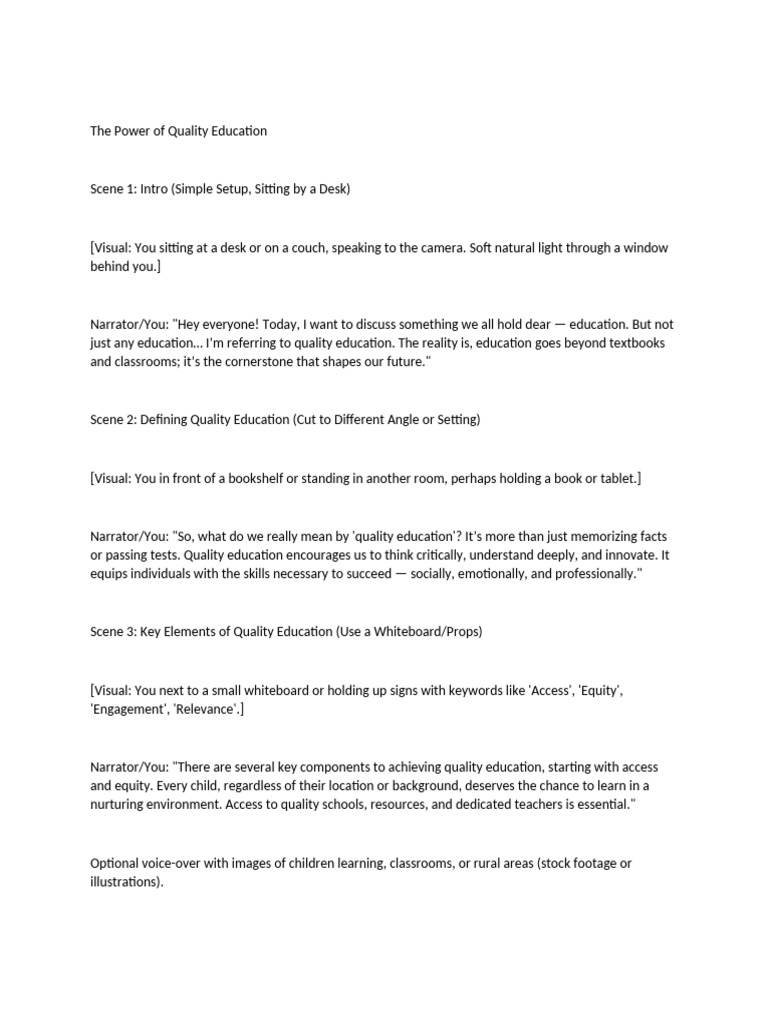 Quality Education Script | PDF | Learning | Behavior Modification