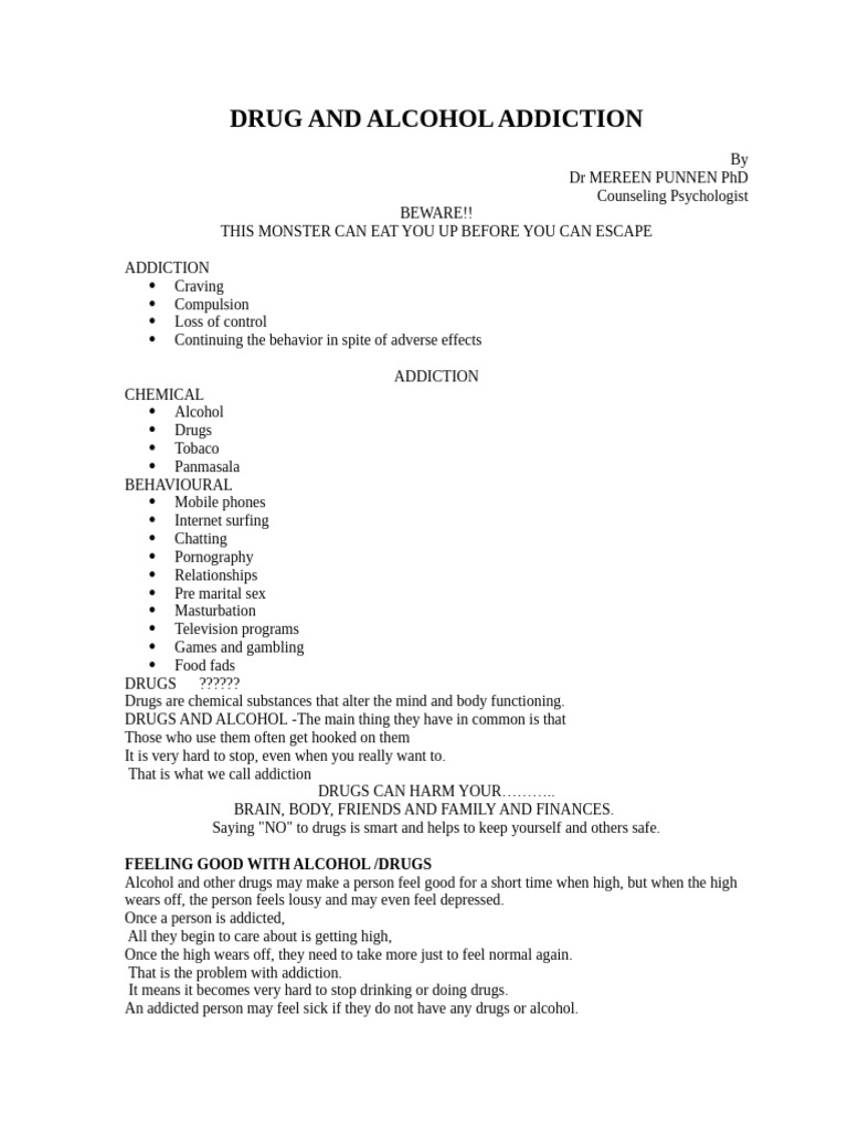 Drug and Alcohol Addiction | PDF | Alcoholism | Substance Abuse