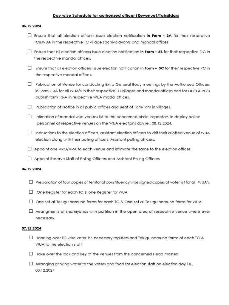 Day Wise Schedule For Authorized Officers (Revenue) | PDF | Elections ...