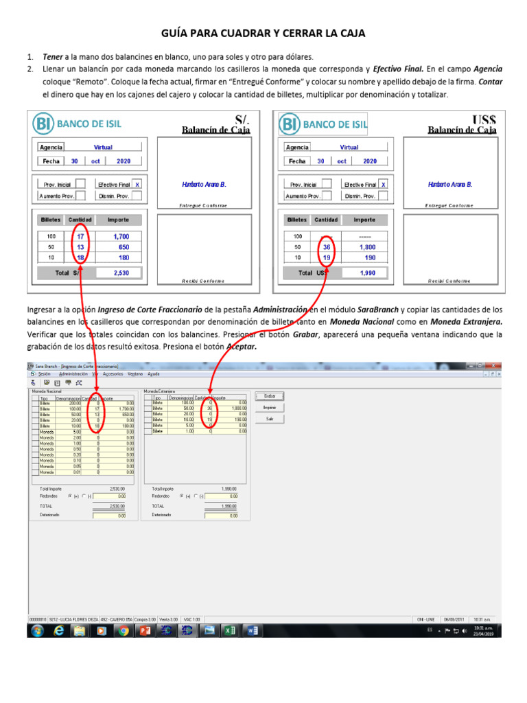 Guía para Cuadrar Caja Manualmente | PDF | Dinero