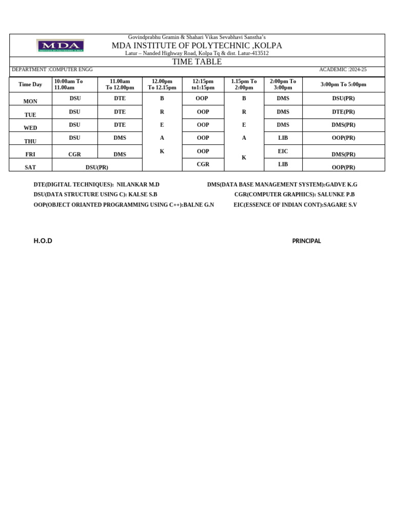 Timetable (3rd Sem) | PDF