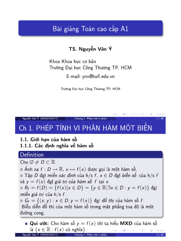 BG Toan A1_Ch1. Phep tinh vi phan 1 bien (Slide gui SV) | PDF