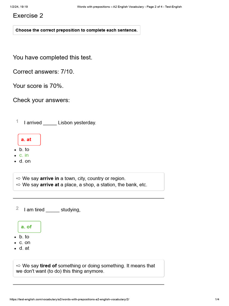 A2 English Vocabulary: Prepositions Guide | PDF | Linguistics