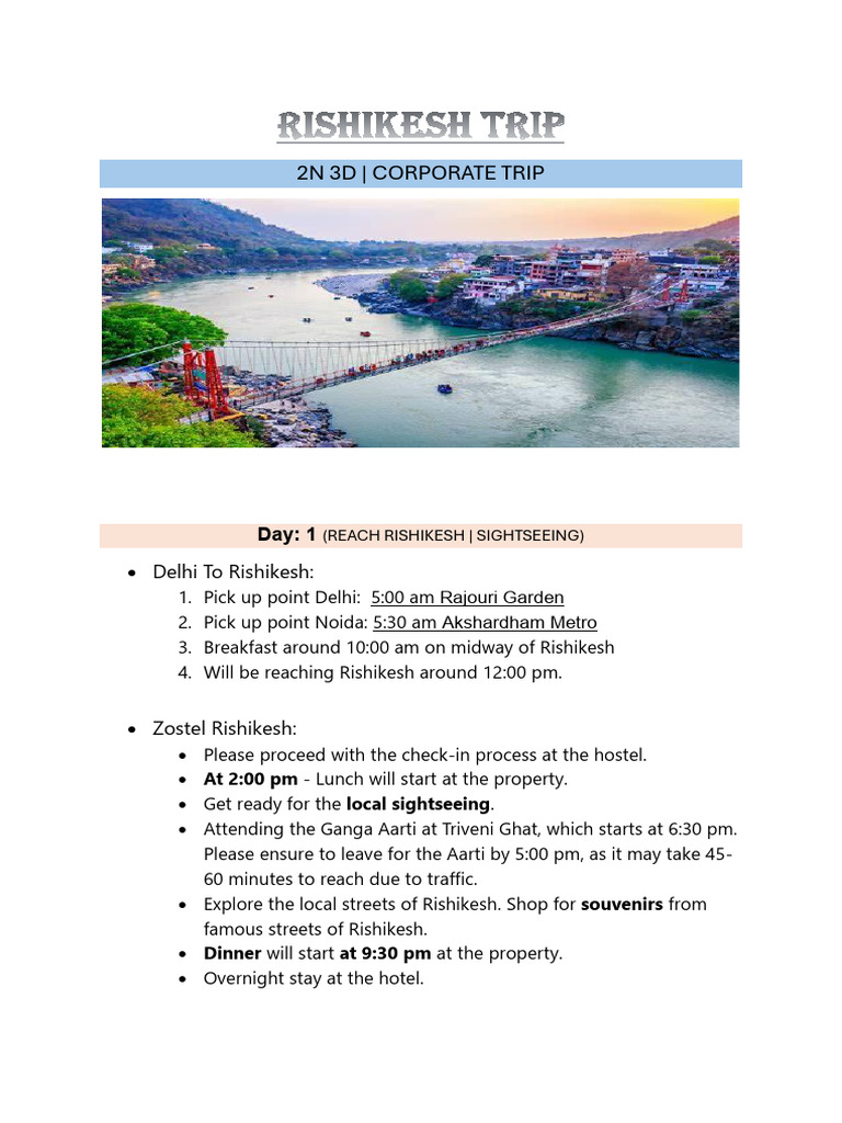 Rishikesh Trip - Itinerary | PDF | Cuisine | Meal