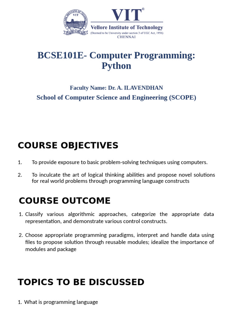 BCSE101E- Computer Programming 01 | PDF | Computer Programming | Programming Language