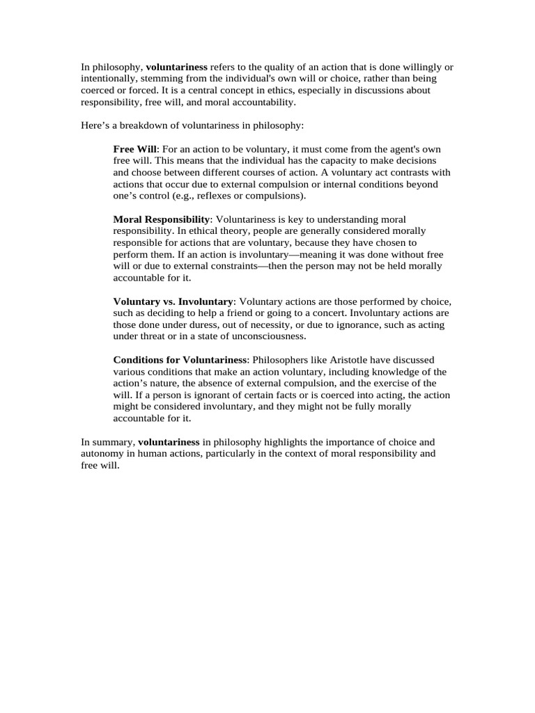 VOLUNTARINESS in Philosophy | PDF