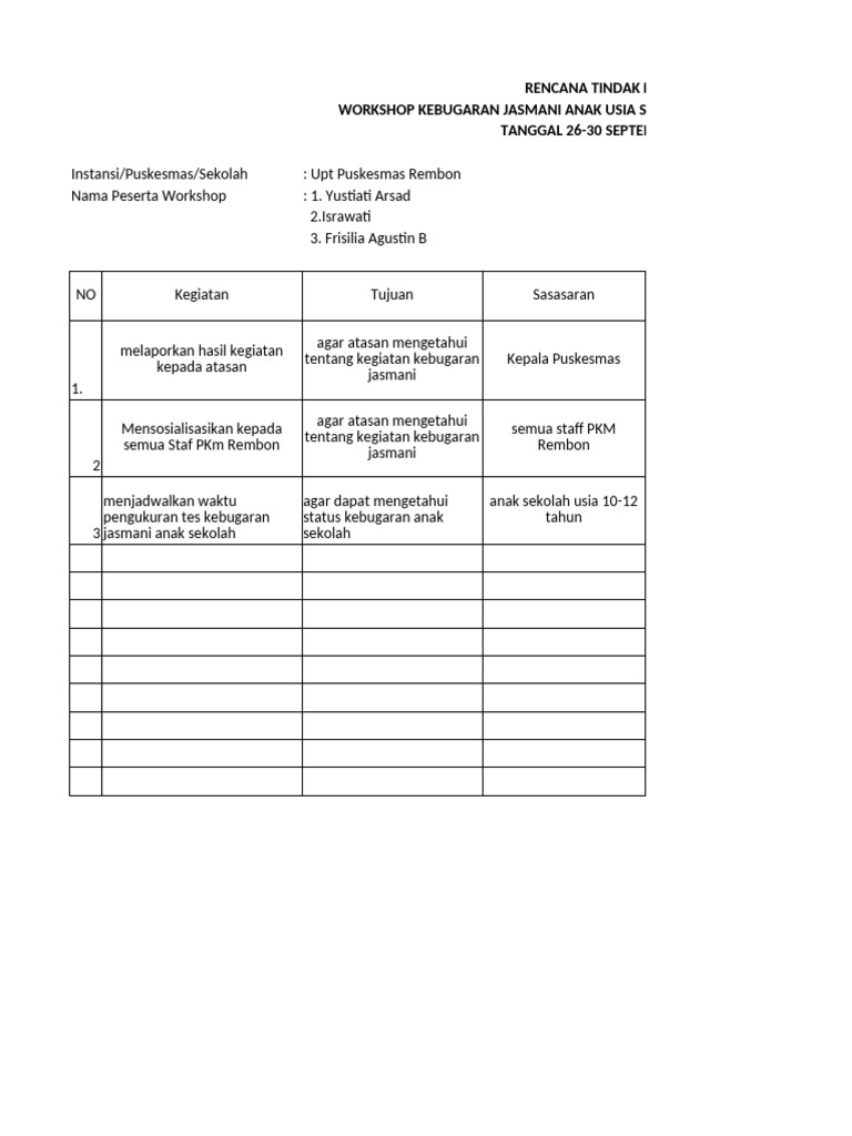 RTL Workshop Kebugaran Jasmani Anak Sekolah | PDF RTL Workshop Kebugaran Jasmani Anak Sekolah | PDF