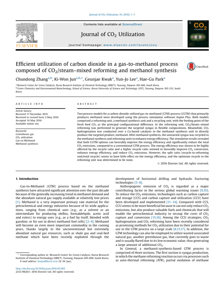 Efficient utilization of carbon dioxide in gas to methanol process ...