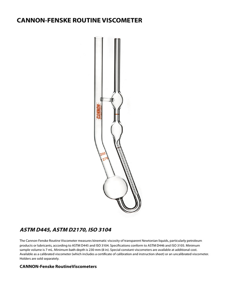 CANNON-Fenske Routine Viscometer | PDF | Fluid Mechanics | Physical Phenomena