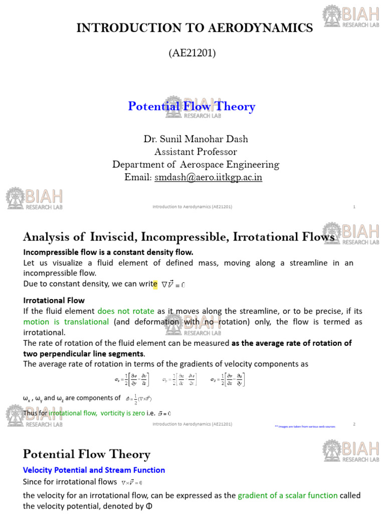 Lec 13, 14, 15 and 16 - Potential Flow Theory | PDF | Fluid Dynamics | Vortices