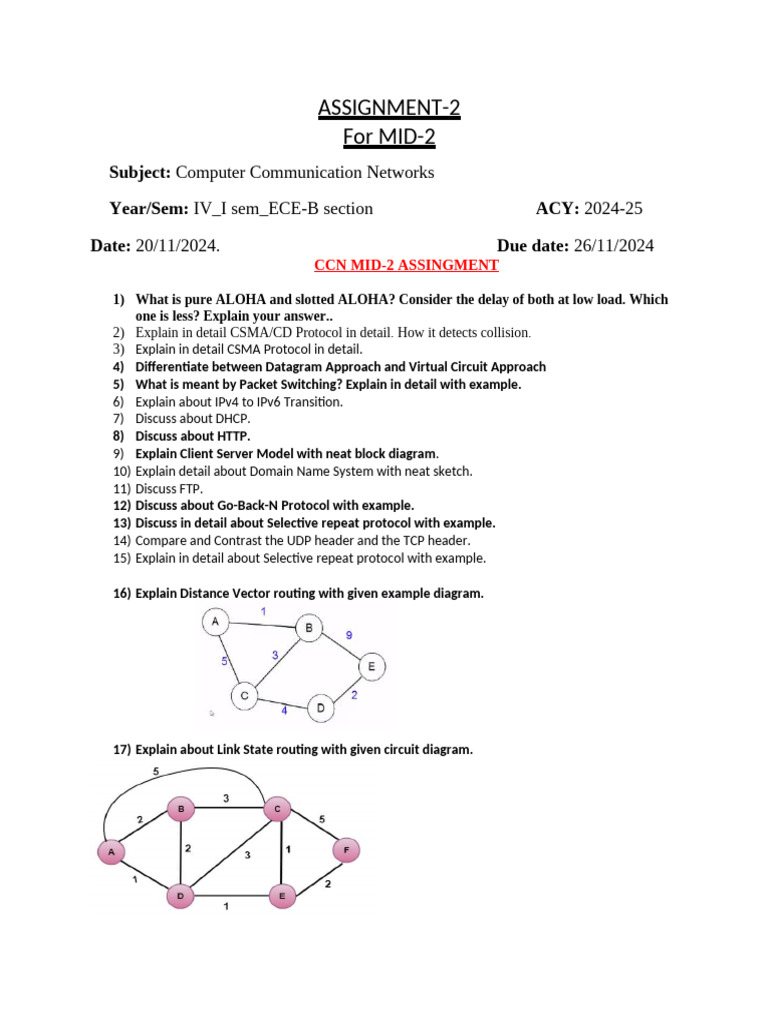 CCN Mid-2 Assingment | PDF | Computing | Communications Protocols