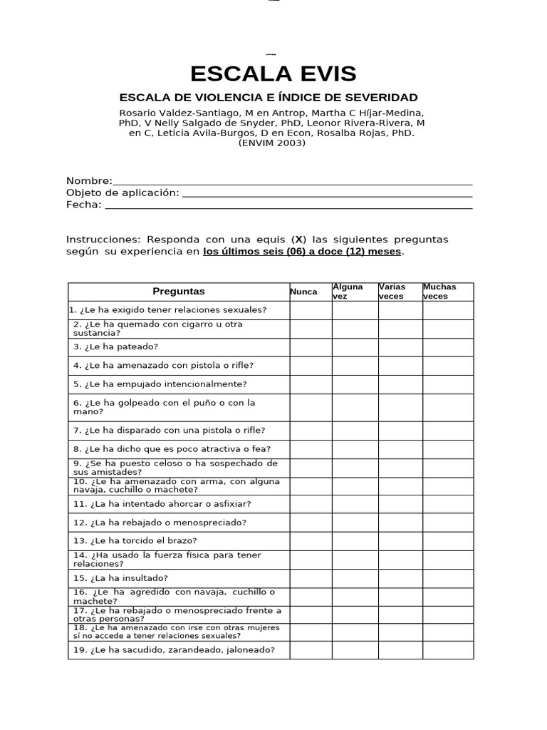 Escala Evis Escala de Violencia e Indice de Severidad | PDF