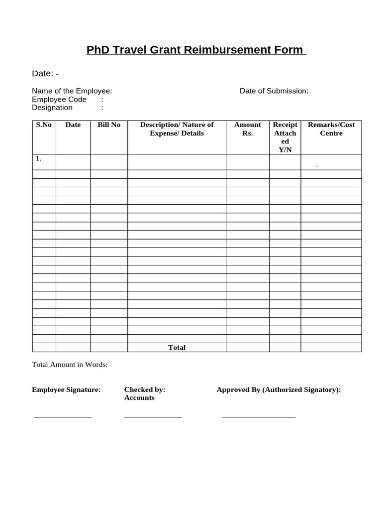 Int Travel Grant Reimbursement Form | PDF