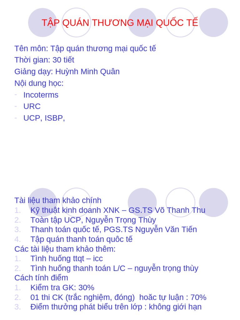 Slides Bai Giang Mon Tap Quan Thuong Mai Quoc Te | PDF
