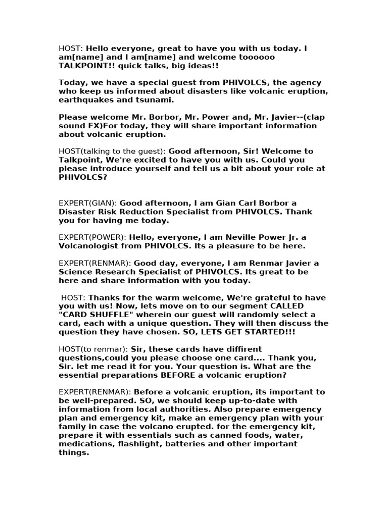 ELS SCRIPT_TALKPOINT | PDF | Volcano | Volcanic Ash