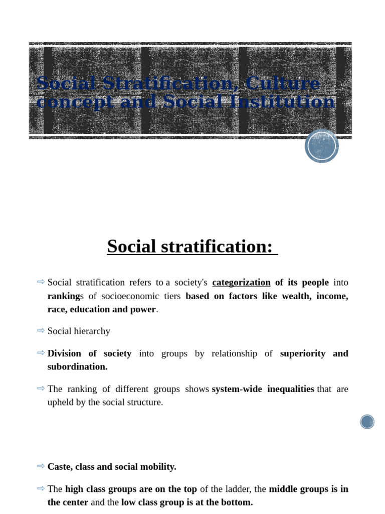Social Stratification, Culture Concept and Social Institution-1 | PDF ...