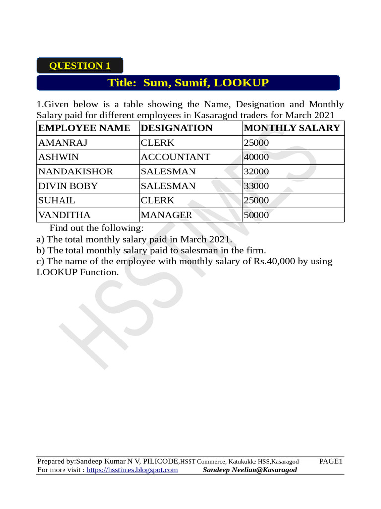 Salary Calculation in Kasaragod Traders | PDF