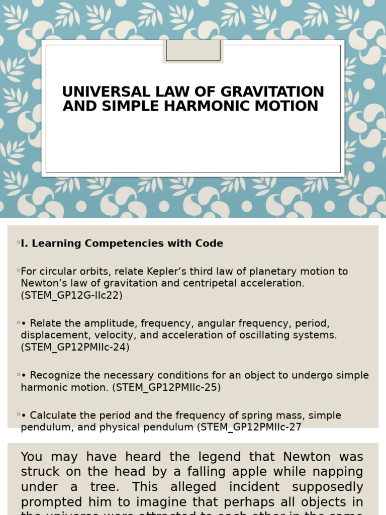 Universal Law of Gravitation and Simple Harmonic Motion | PDF | Oscillation | Orbit