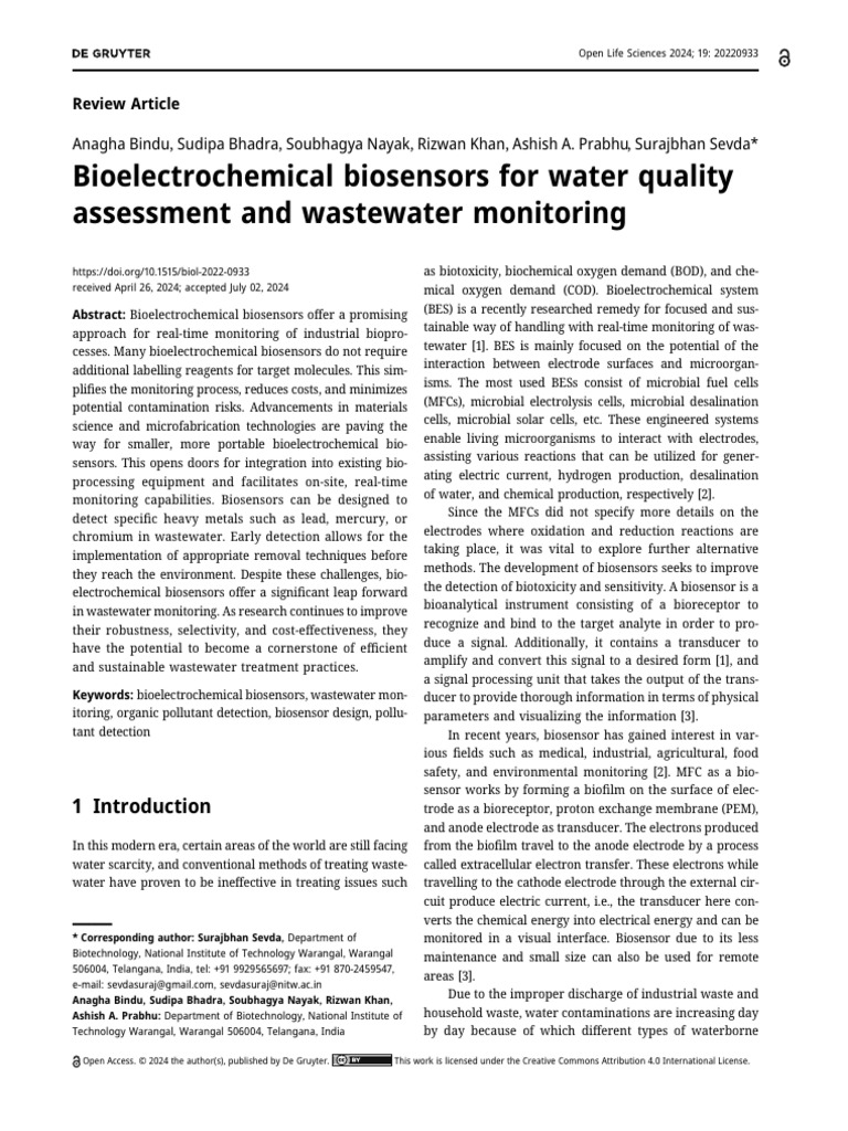 Bioelectrochemical Biosensors For Water Quality As | PDF | Biosensor ...