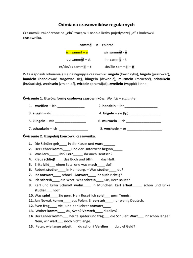 Odmiana Czasowników Regularnych 3 | PDF