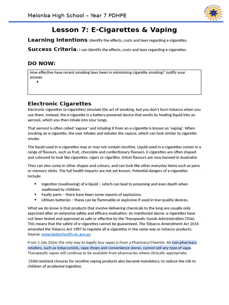 Lesson 7 - E-Cigarettes & Vaping-2 | PDF | Electronic Cigarette ...