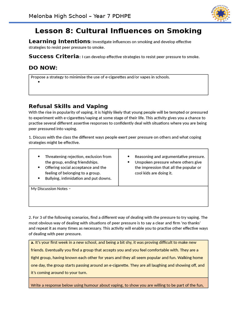 Lesson 8 - Cultueral Influences & Smoking-1 | PDF | Tobacco Smoking ...