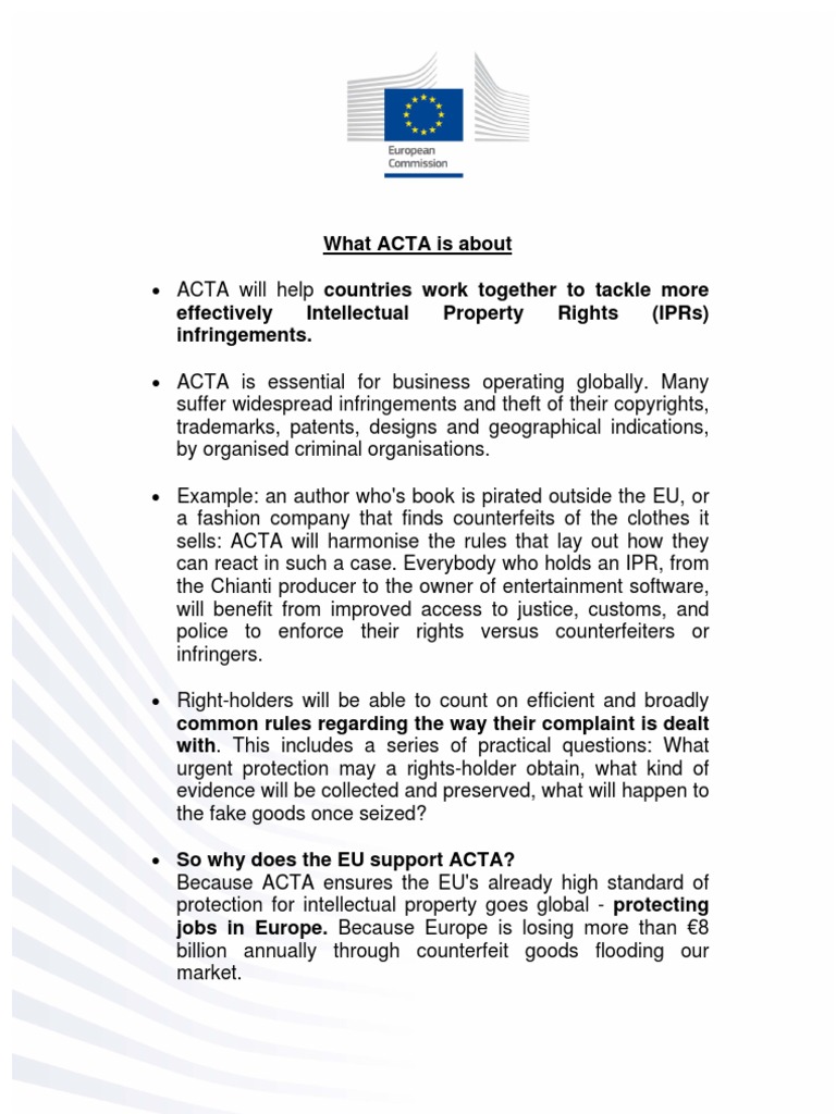 What Is ACTA About? | PDF | Intellectual Property | Copyright Infringement