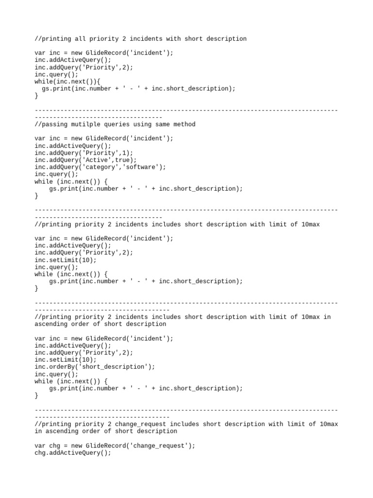 Practice GlideRecord API ServiceNow | PDF | Computer Programming ...