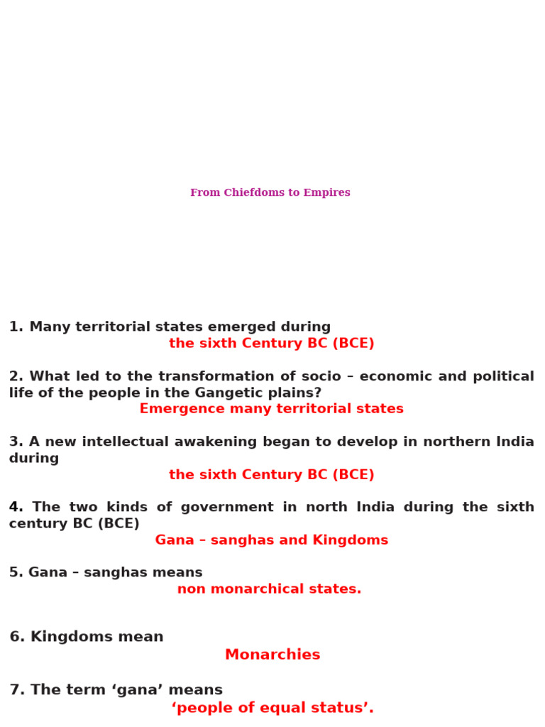 CLASS 6 TERM 2 HISTORY CHA-3 From Chiefdoms To Empires | PDF | Ashoka ...