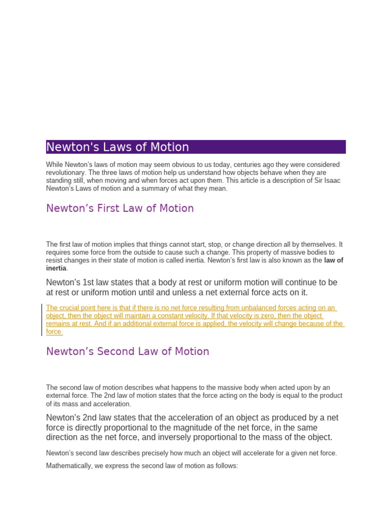 Newton Law Definations | PDF | Force | Newton's Laws Of Motion