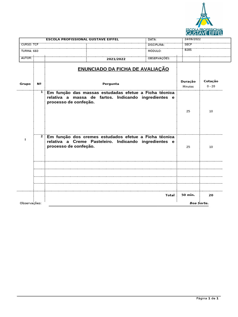 Ficha de avaliação 8285 - 660 | PDF