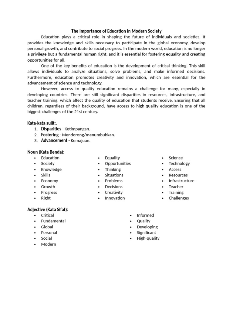 The Importance of Education in Modern Society | PDF