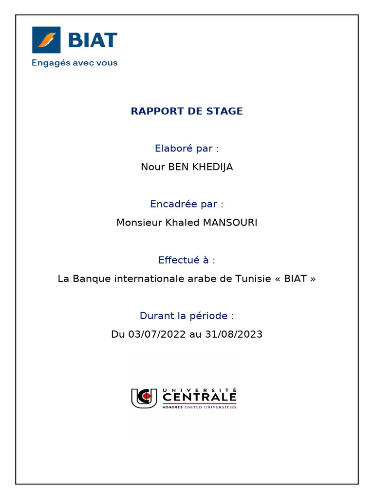 Rapport de stage à la BIAT | PDF | Banques | Business