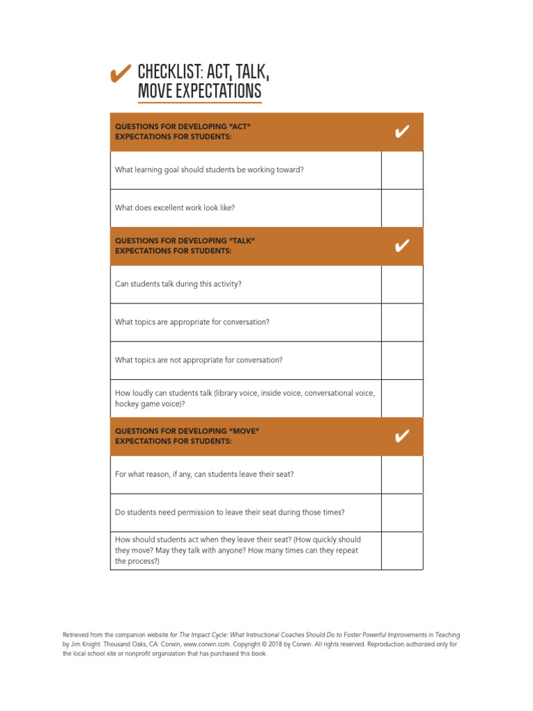 Checklist Act Talk Move | PDF