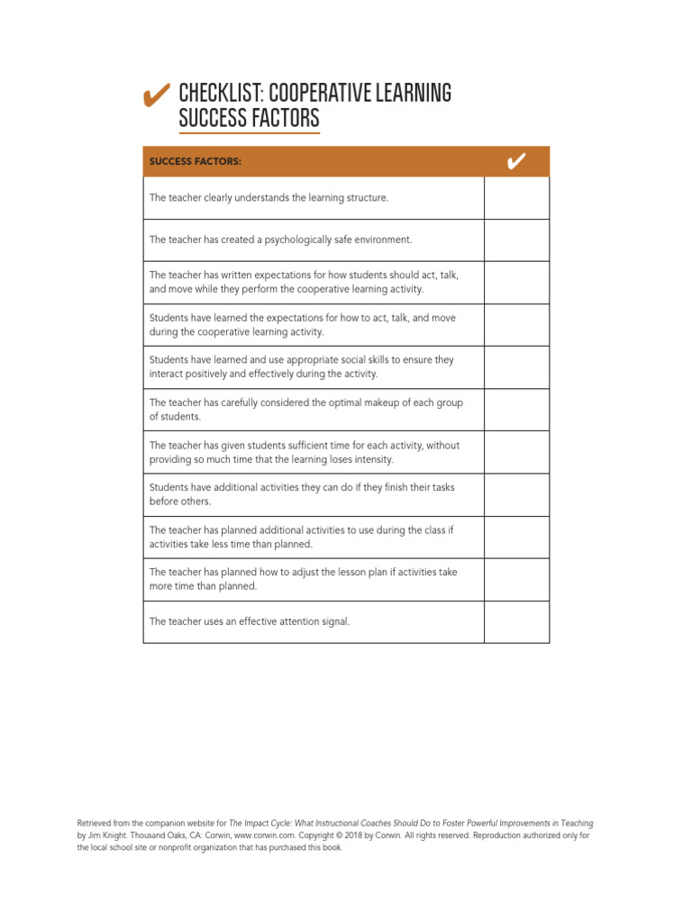 Checklist Cooperative Learning | PDF
