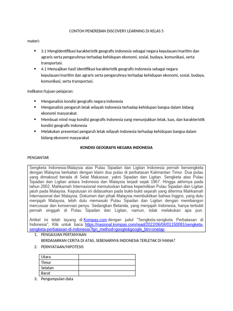 CONTOH PENEREBAN DISCOVERY LEARNING DI KELAS 5 | PDF