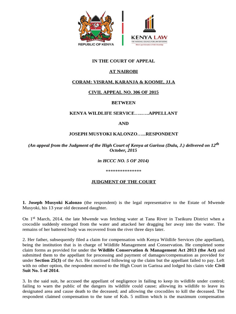 Kenya Wildlife Service Appeal Judgment | PDF | Appeal | Jurisdiction