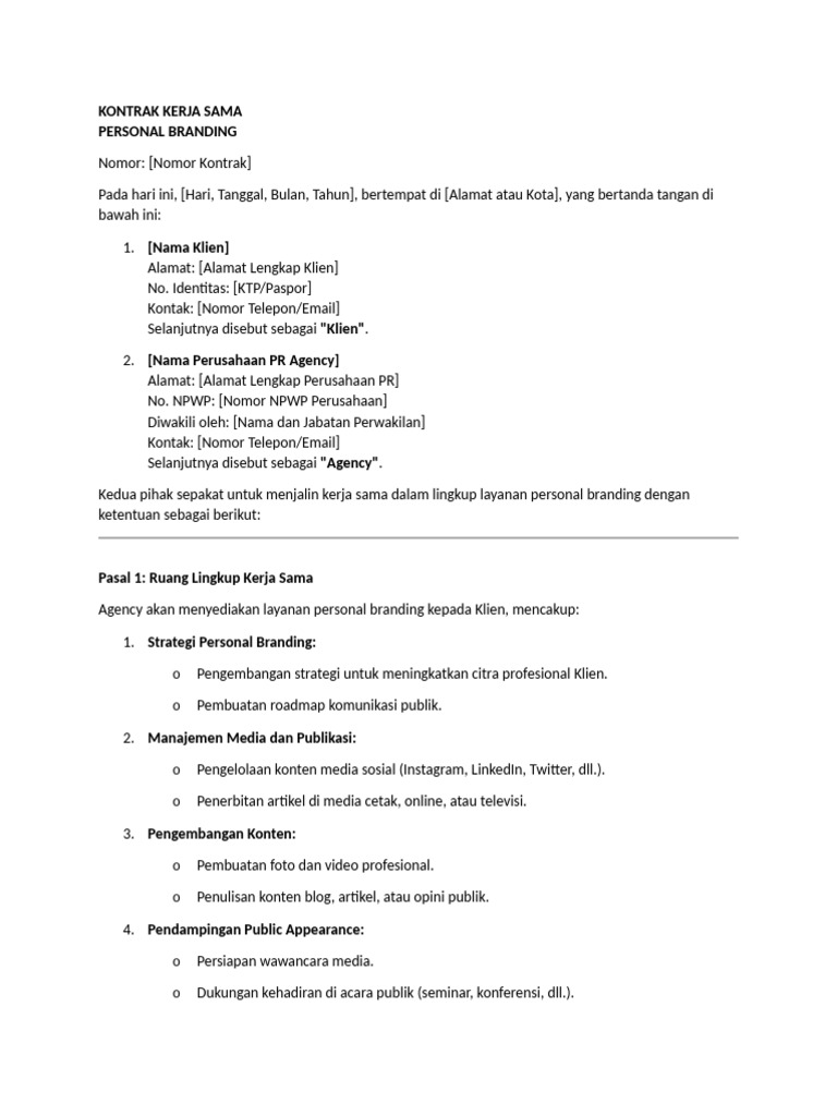Kontrak Kerja Sama Personal Branding Pdf