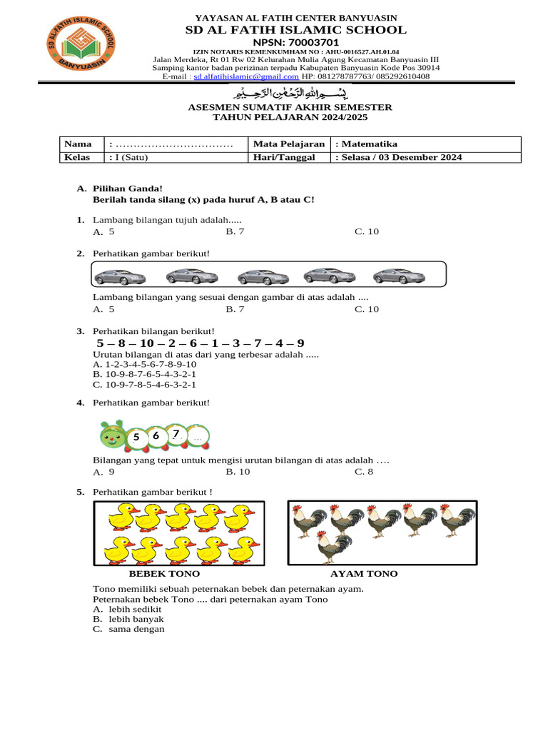 Sas MTK Kelas 1 | PDF