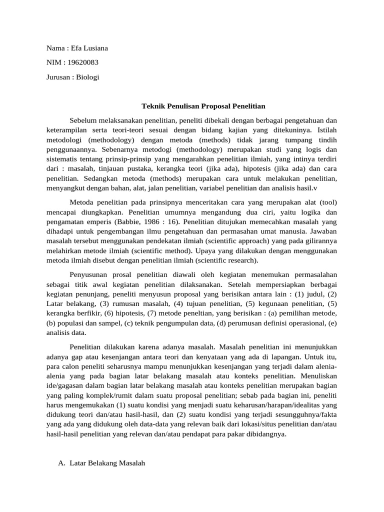 5 - Efa Lusiana Teknik Penulisan Proposal Penelitian | PDF