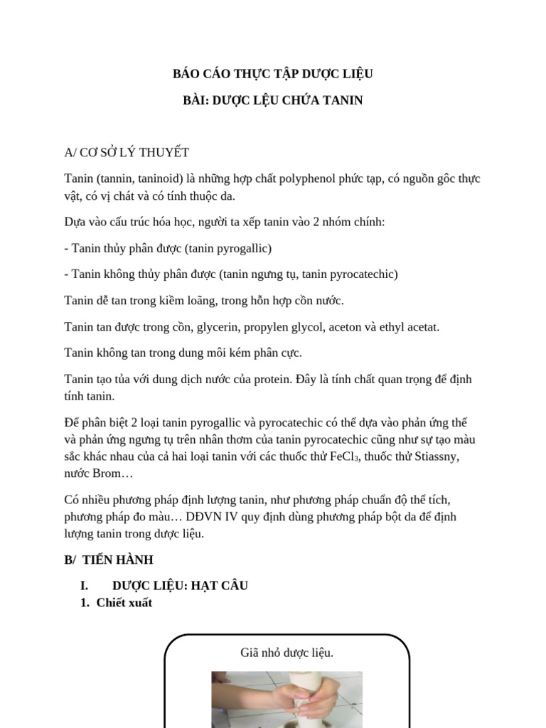 123doc Bao Cao Thuc Tap Duoc Lieu Chua Tanin | PDF