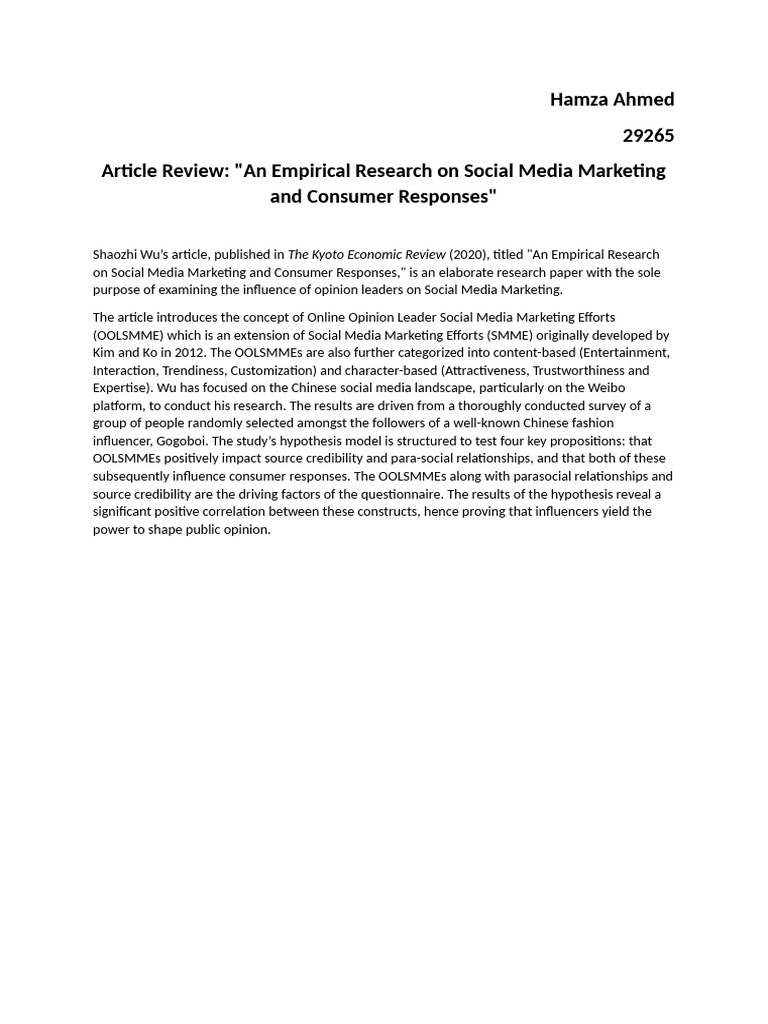 Article Review | PDF | Social Media Marketing | Marketing