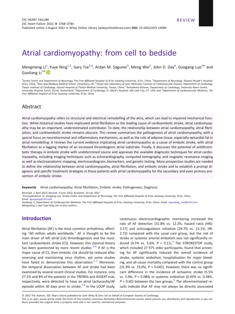 Atrial Cardiomyopathy From Cell To Bedside | PDF | Stroke | Angiotensin
